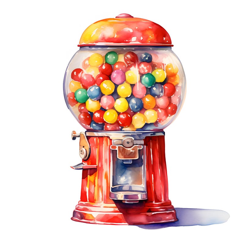 Watercolor Gumball Machine Clipart: 10 JPG Images (commercial Use ...