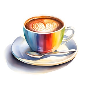 Rainbow Coffee Clipart, Colorful Coffee Images, 10 Watercolor Clip Art ...