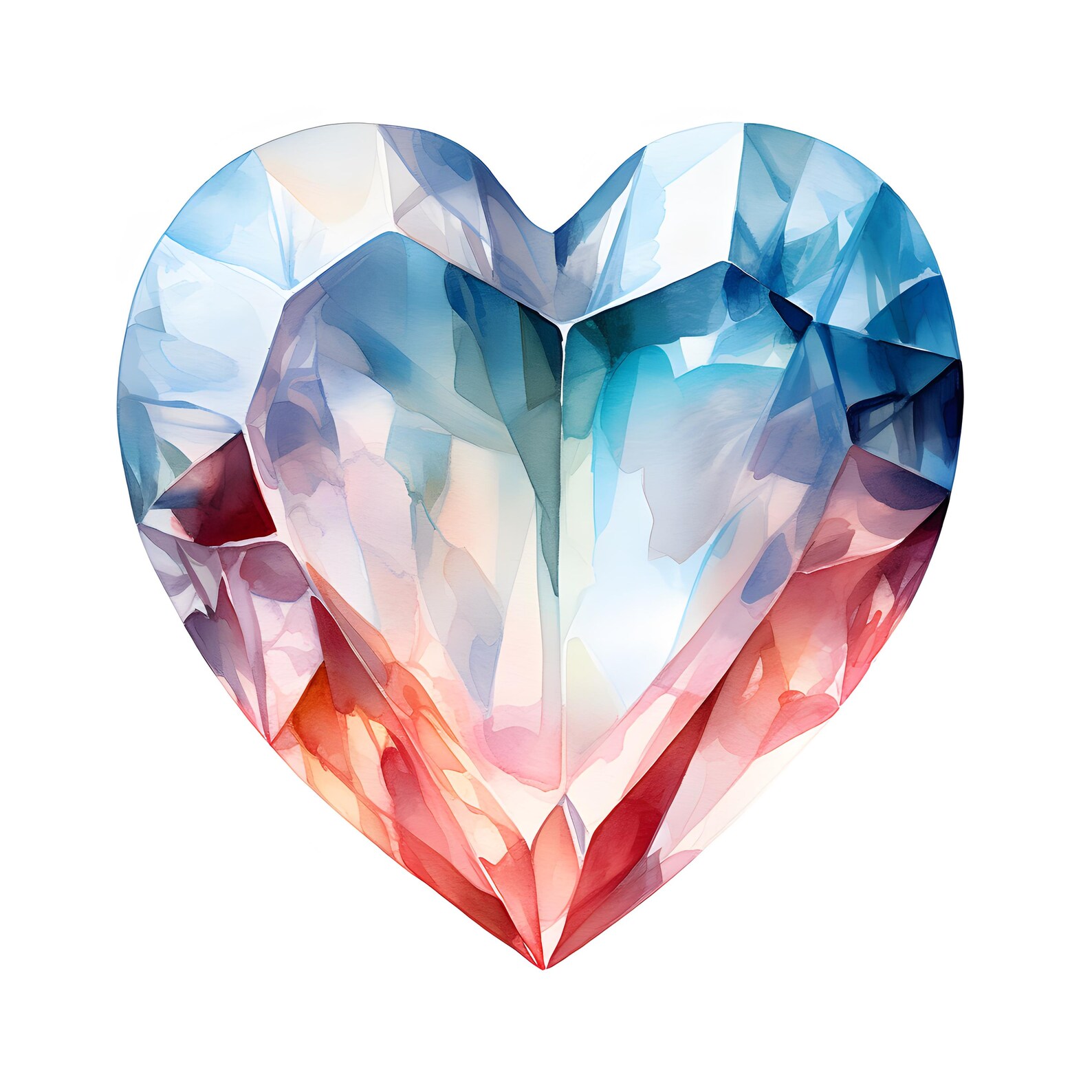 Watercolor Crystal Heart Clipart: Diamond Gemstone Images (JPG Digital ...