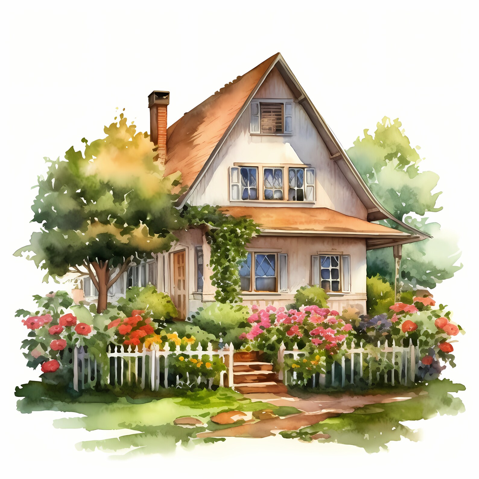 Country Farmhouse Clipart, Garden House Images, 10 Watercolor Clip Art ...