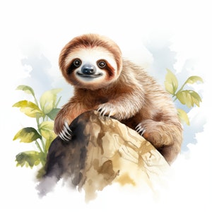 Sloth Clipart, Sloths Images, 10 Watercolor Clip Art, Printable Jpgs ...