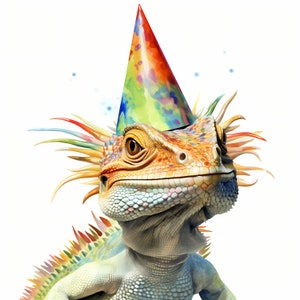 Funny Lizard Clipart, Reptile With Party Hat Images, 10 Watercolor Clip ...