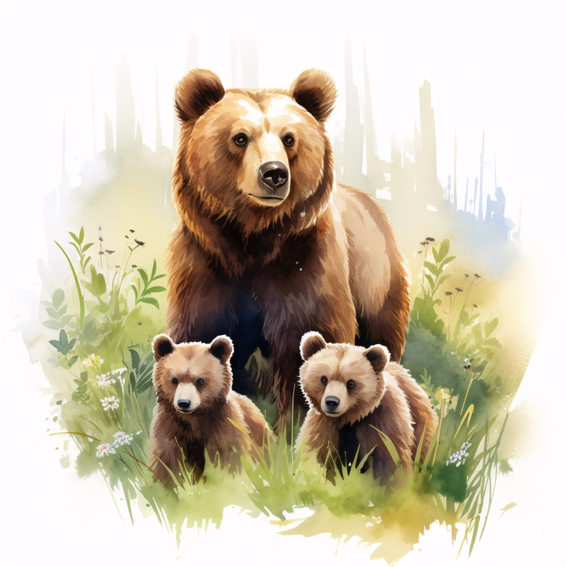 Bear Family Clipart, Mother Bear With Cubs Images, 10 Watercolor Clip ...