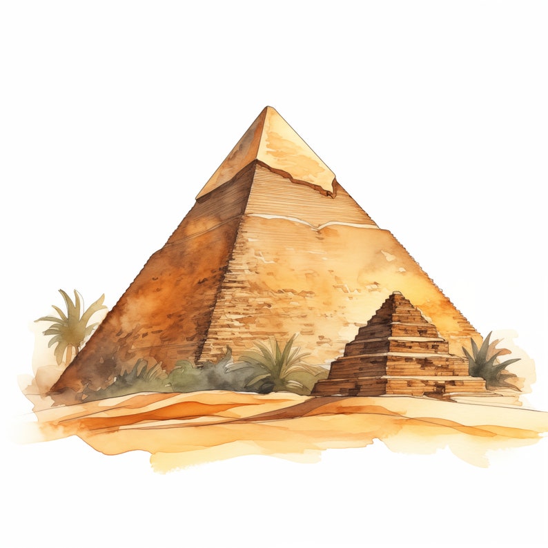 Watercolor Egyptian Pyramids Clipart: Desert Landscape Images (jpgs ...