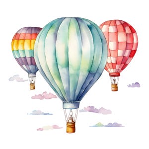 Watercolor Hot Air Balloons Clip Art: Printable JPG Images (commercial ...