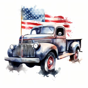 Patriotic Truck Clipart, July 4th Pickup Truck Images, 10 Watercolor ...