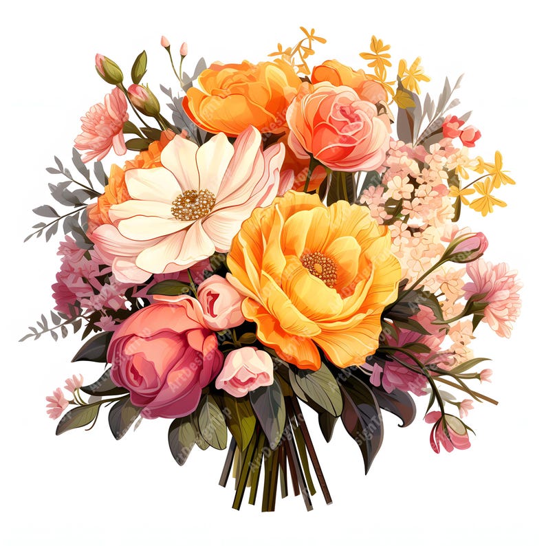 Watercolor Flower Bouquet Clipart: Spring Floral Images (jpgs ...