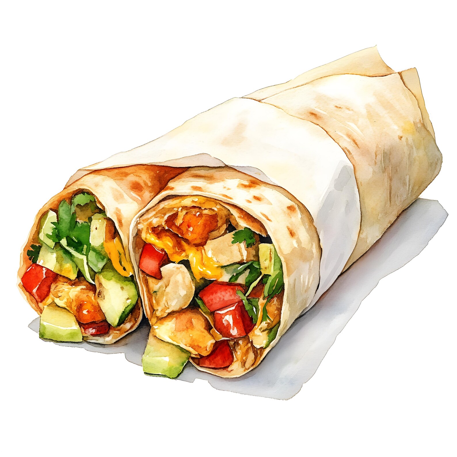 Burrito Clipart, Mexican Food Images, 10 Watercolor Clip Art, Printable ...