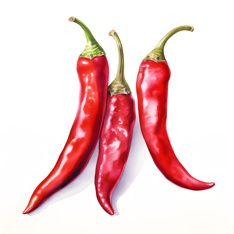 Watercolor Red Hot Chilli Peppers Clipart: Printable JPG Images ...