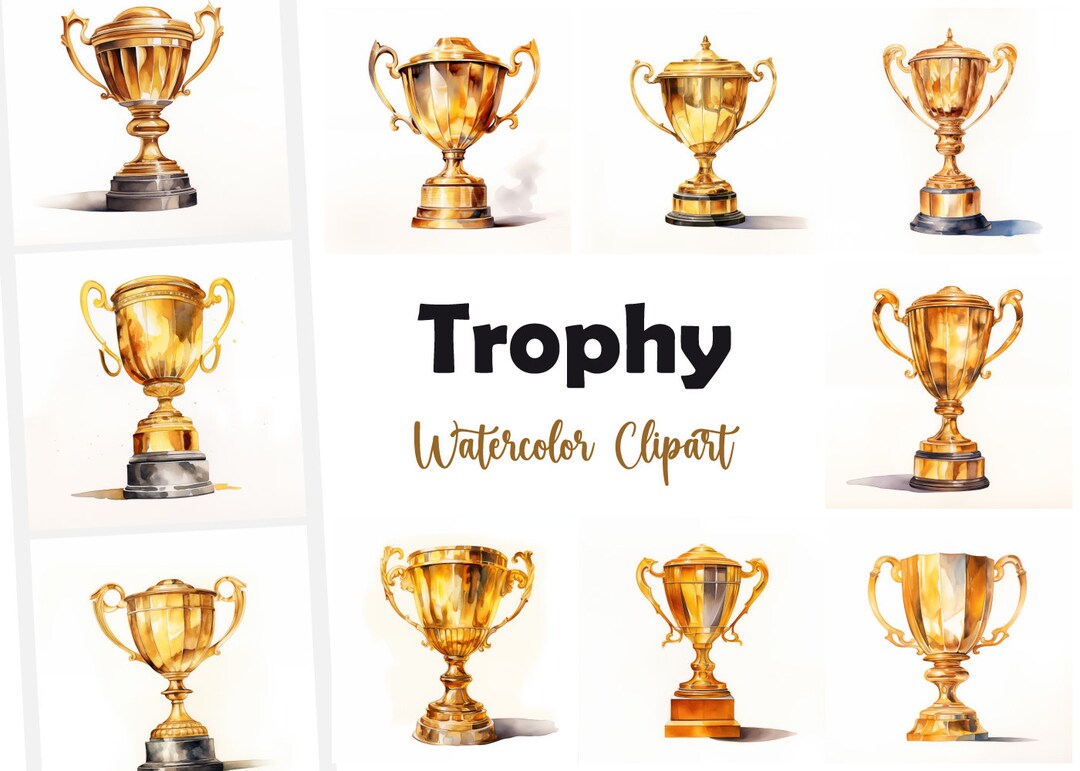 Trophy Clipart, Golden Trophy Images, 10 Watercolor Clip Art, Printable ...
