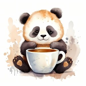 Coffee Panda Clipart, Panda With Coffee Images, 10 Watercolor Clip Art ...