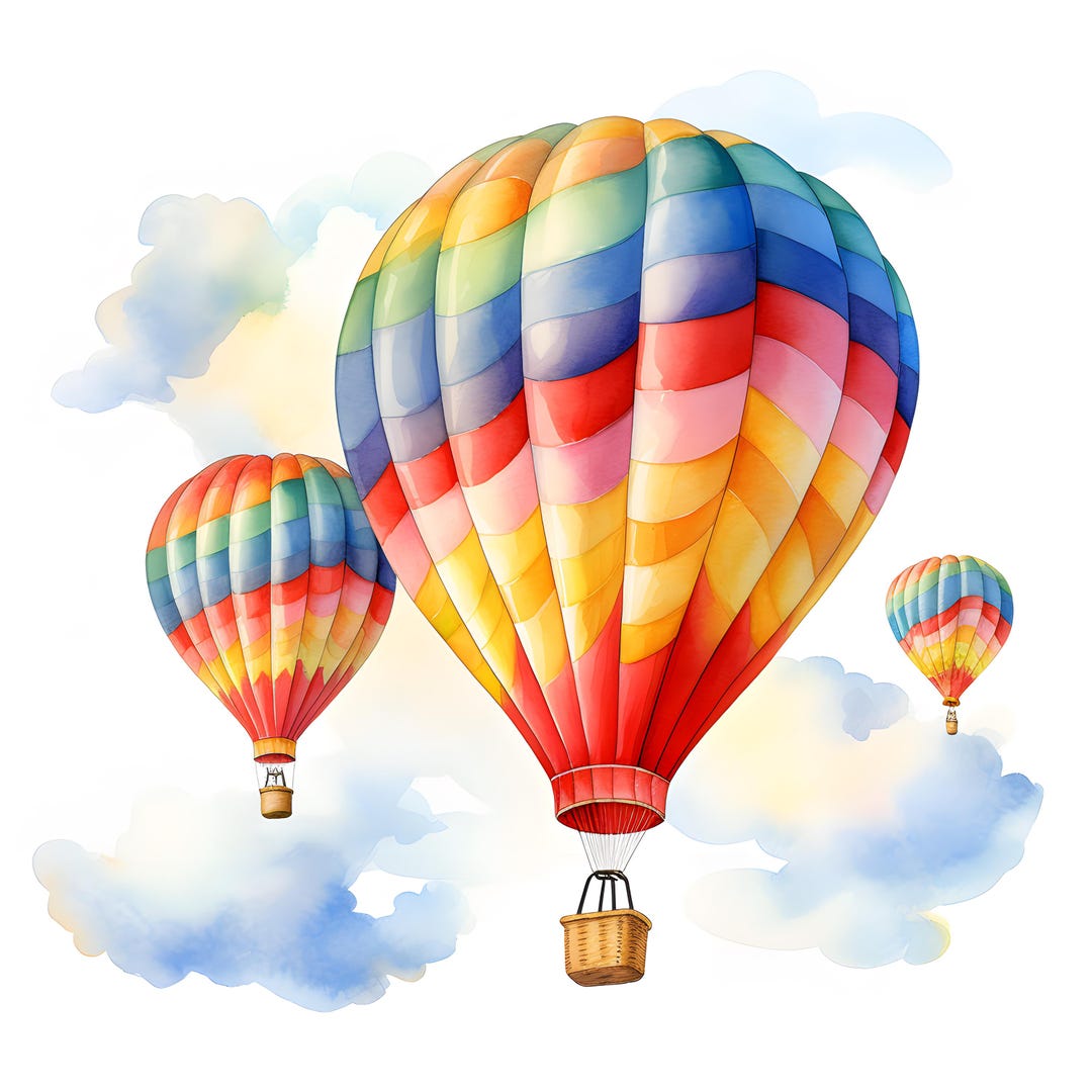 Watercolor Hot Air Balloons Clip Art: Printable JPG Images (commercial ...