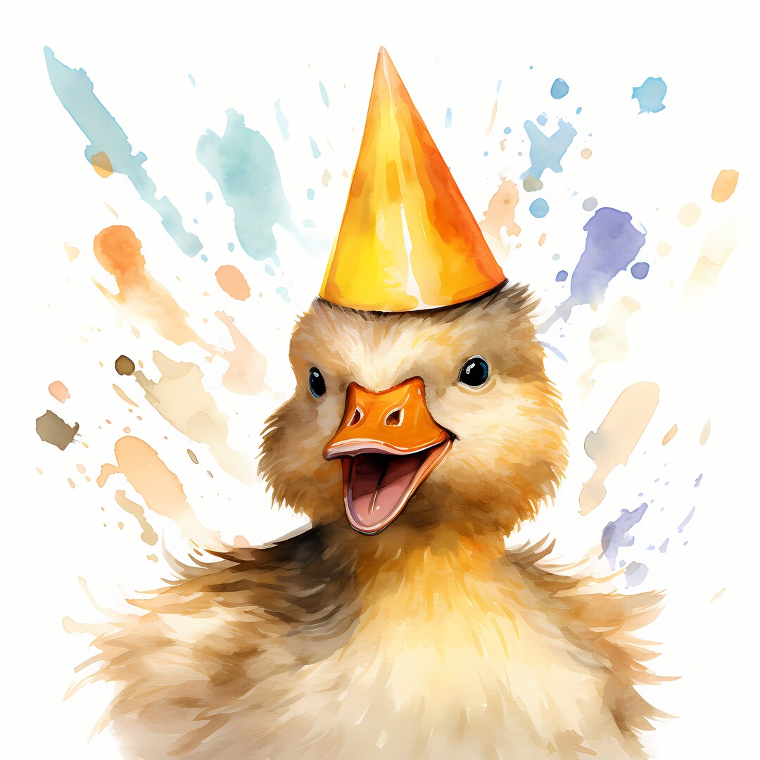 Duck Clipart, Duck With Party Hat Images, 10 Watercolor Clip Art ...