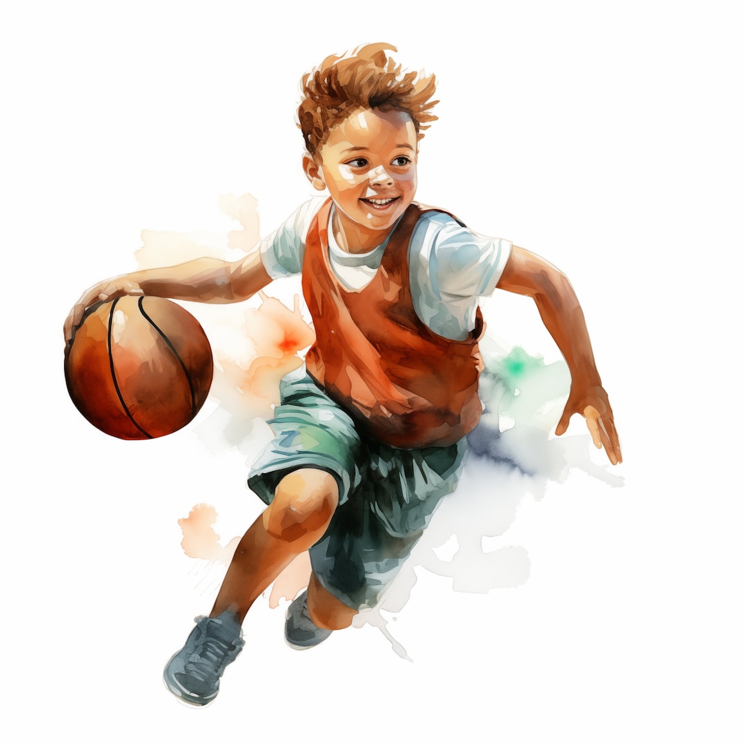Children Basketball Clipart, Kids Sports Images, 10 Watercolor Clip Art ...