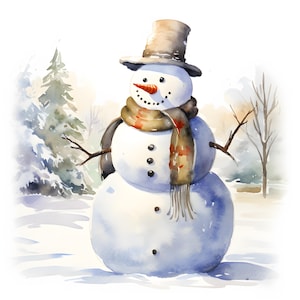 Snow Man Clipart, Snowman With Scarf Images, 10 Watercolor Clip Art ...