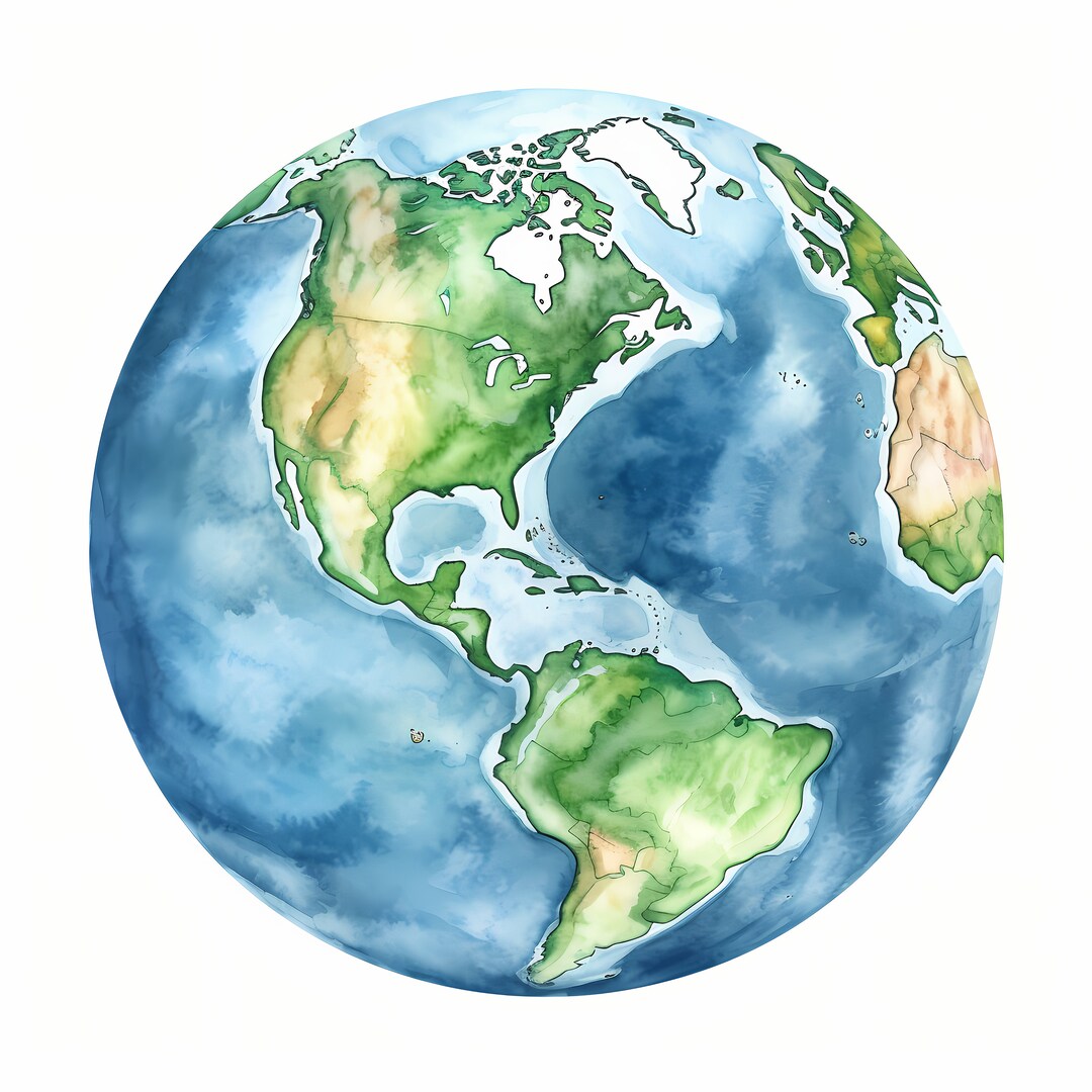 Map Globe Clipart, World Map Images, 10 Watercolor Clip Art, Printable ...