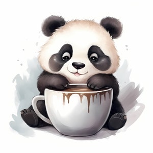Coffee Panda Clipart, Panda With Coffee Images, 10 Watercolor Clip Art ...