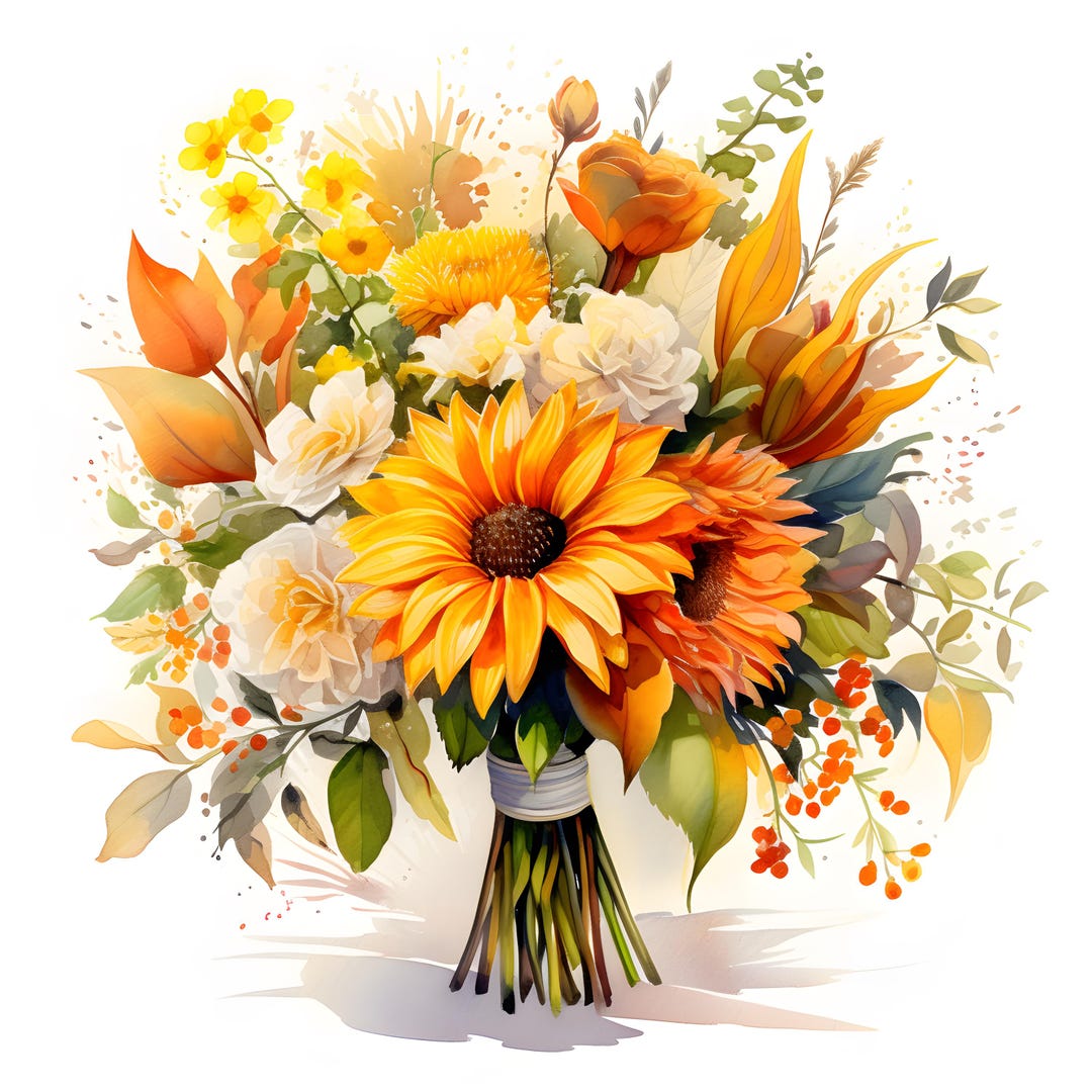 Watercolor Autumn Floral Bouquets Clipart (JPG Instant Download) - Etsy