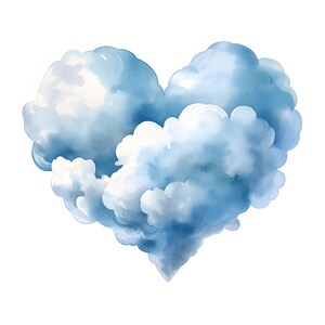 Watercolor Heart Cloud Clipart: Printable Valentine's Day Jpgs ...