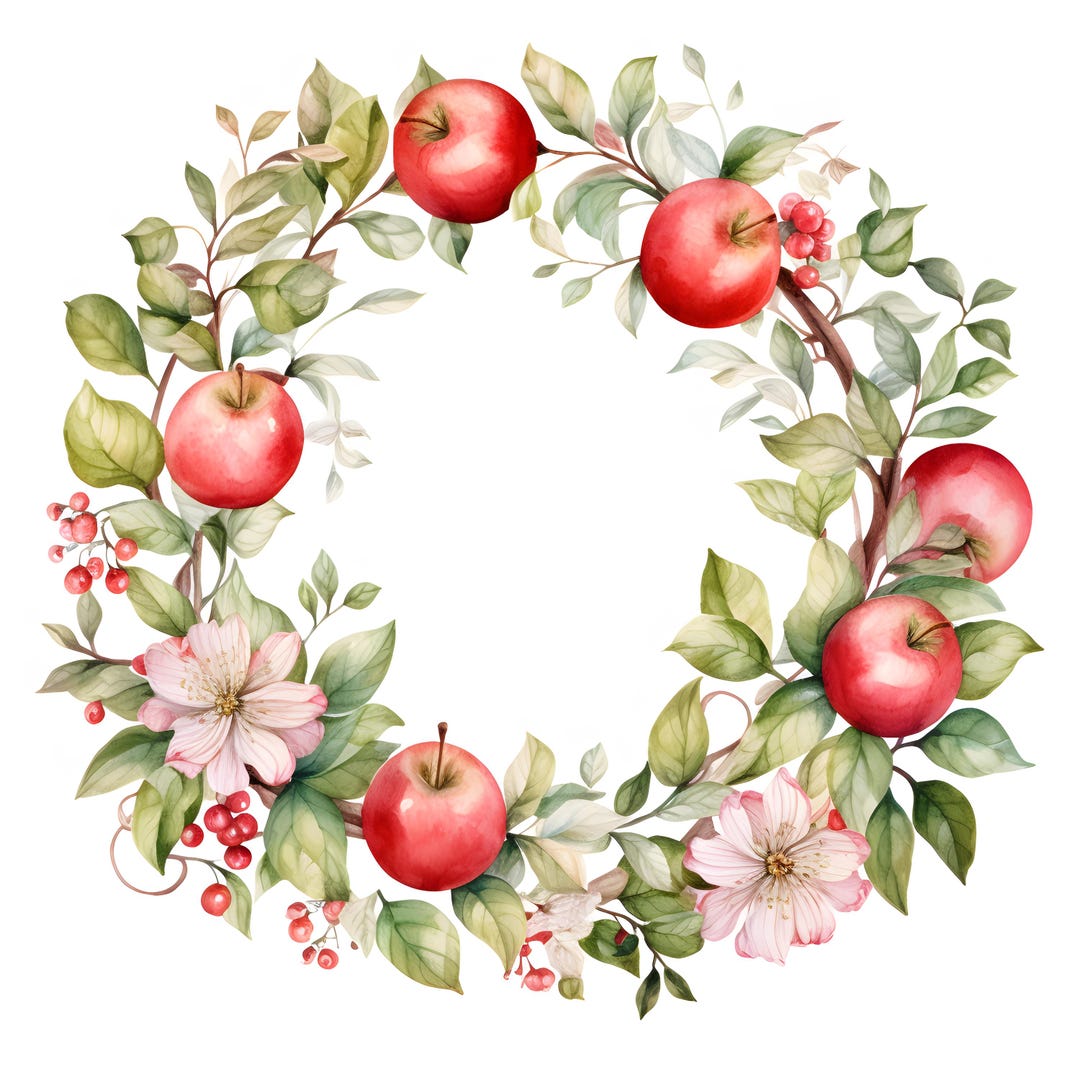 Apple Wreath Clipart, Apple Blossom Wreath Images, 10 Watercolor Clip ...