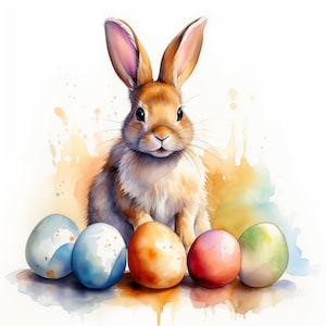 Easter Bunny Clipart, Rabbit With Eggs Images, 10 Watercolor Clip Art ...