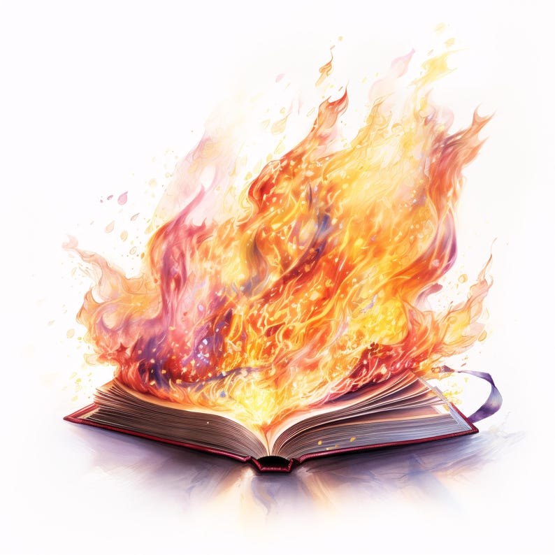 Burning Book Clipart, Fantasy Fire Images, 10 Watercolor Clip Art ...