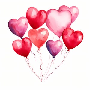 Heart Balloons Clipart, Valentine's Day Balloons Images, 10 Watercolor ...