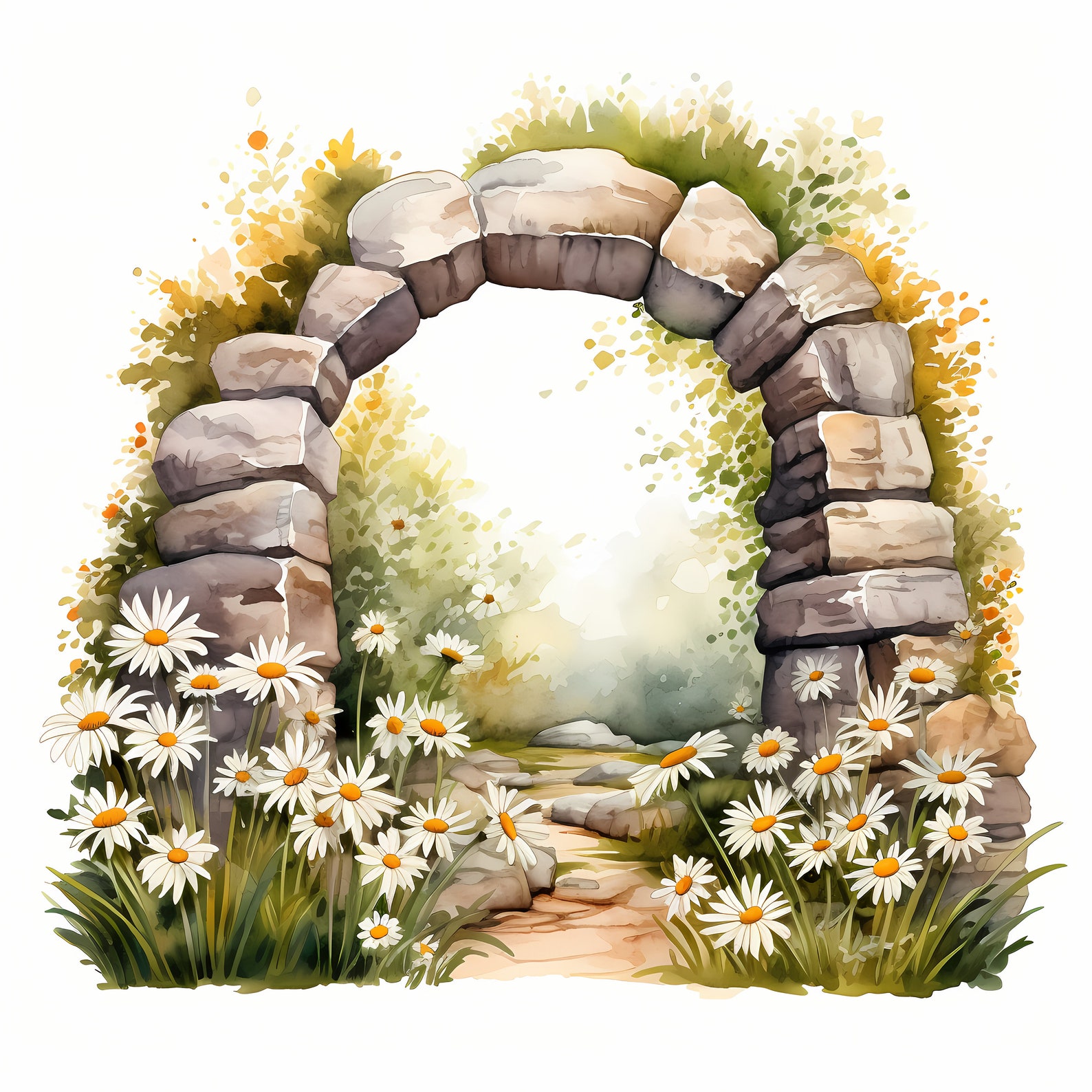 Stone Arch Clipart, Stone Arch With Flowers Images, 10 Watercolor Clip ...