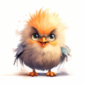 Grumpy Bird Clipart, Fluffy Birds Images, 10 Watercolor Clip Art ...
