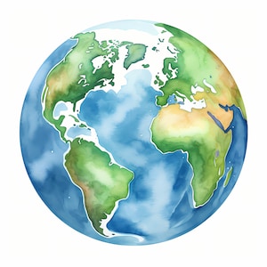 Watercolor Earth Clipart: Globe Images for Commercial Use (jpgs) - Etsy