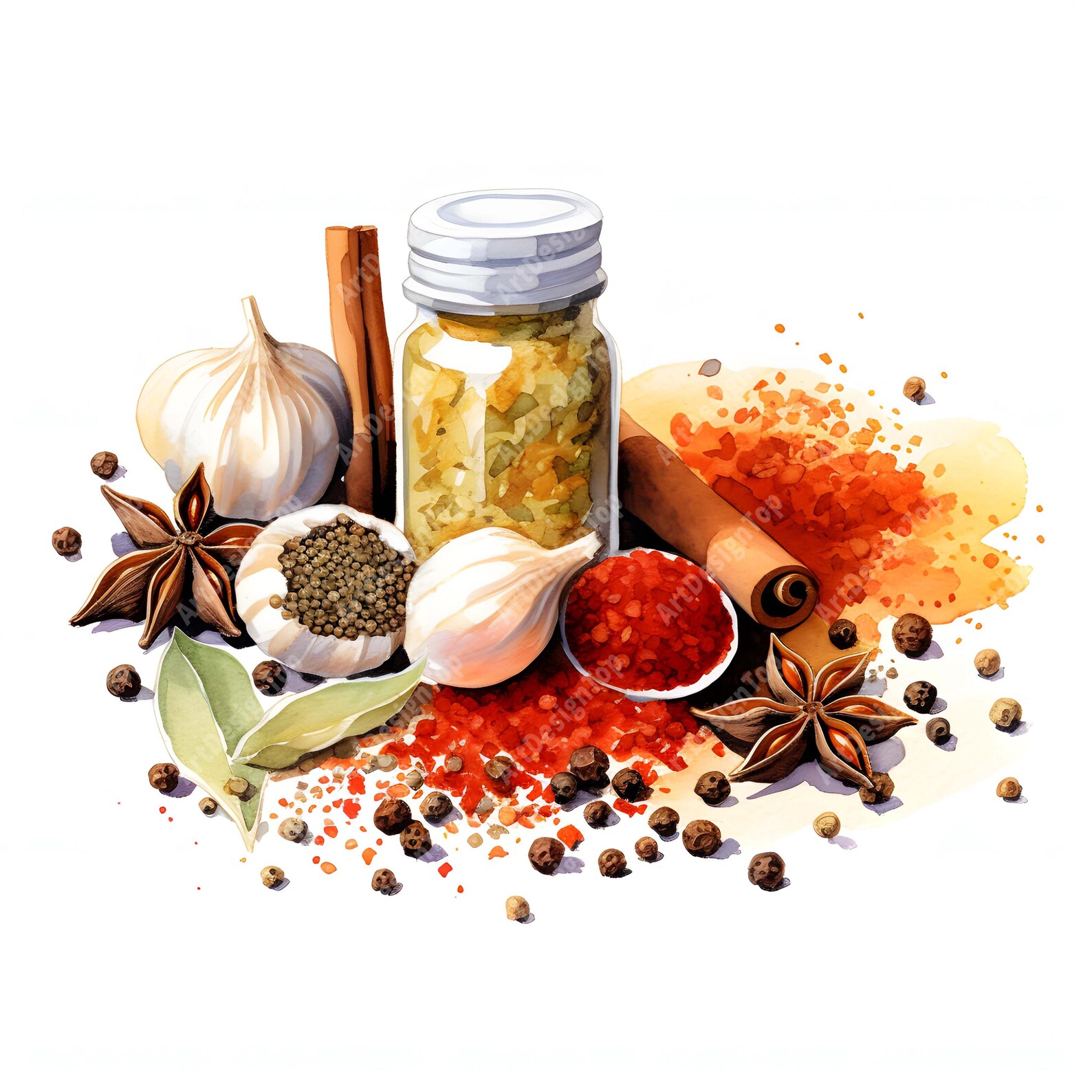 Watercolor Kitchen Spices Clipart: Printable Herbs & Spices Jpgs ...