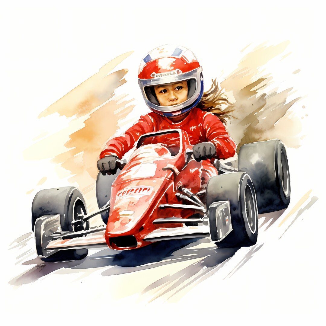 Child Racing Clipart, Kart Racing Images, 10 Watercolor Clip Art ...