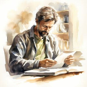 Man Writing Clipart, Writer Images, 10 Watercolor Clip Art, Printable ...