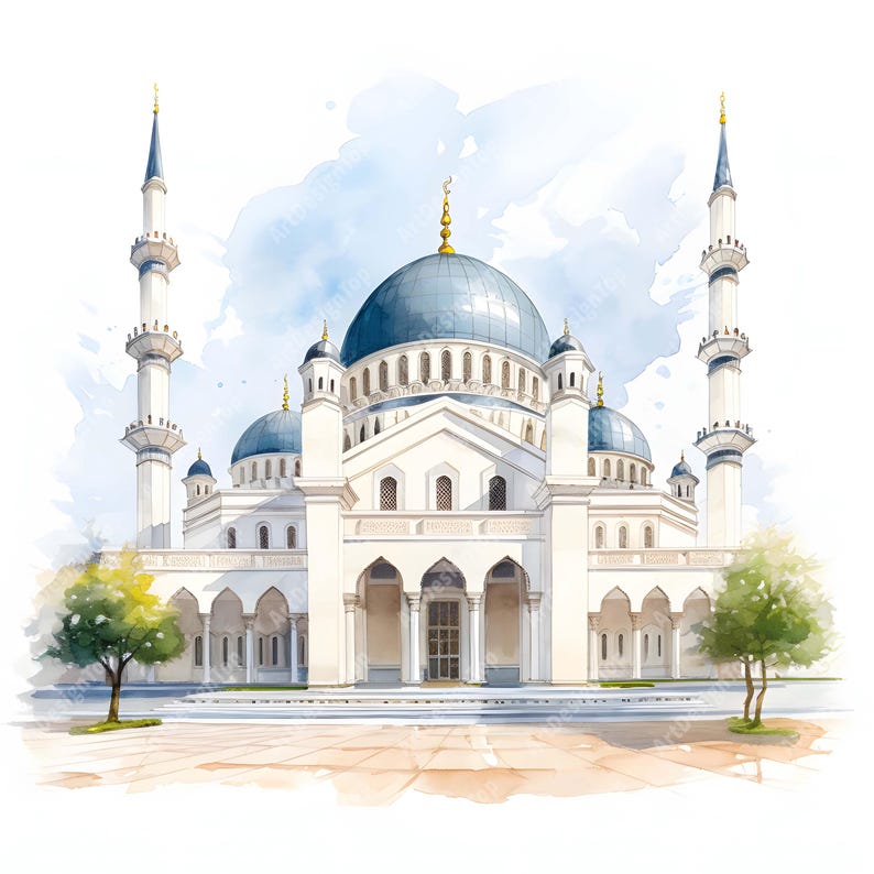 Watercolor Mosque Clipart: Islamic Church Images (JPG Digital Download ...