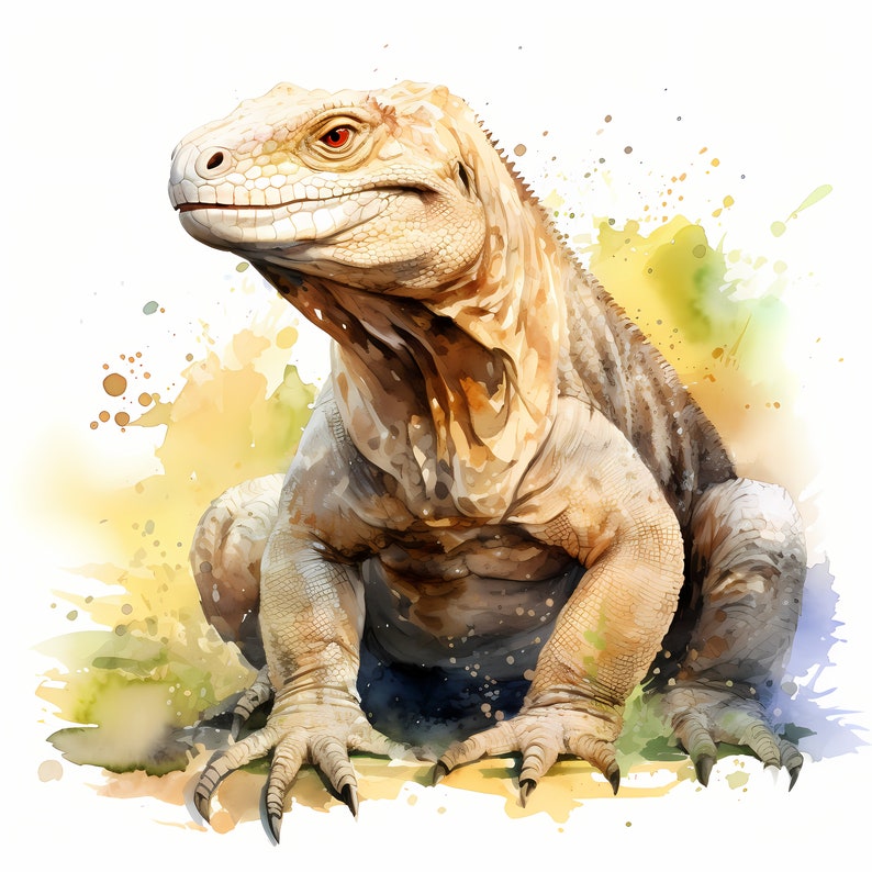 Komodo Dragon, Lizard, Reptile Watercolor Clipart Set With 10 JPG ...