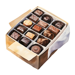 Chocolate Box Clipart, Box of Chocolate Images, 10 Watercolor Clip Art ...
