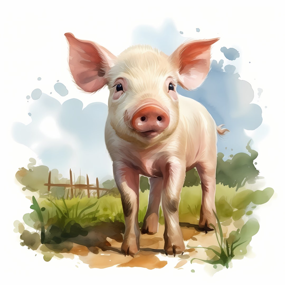 Farmyard Pig Clipart, Farm Pig Images, 10 Watercolor Clip Art ...