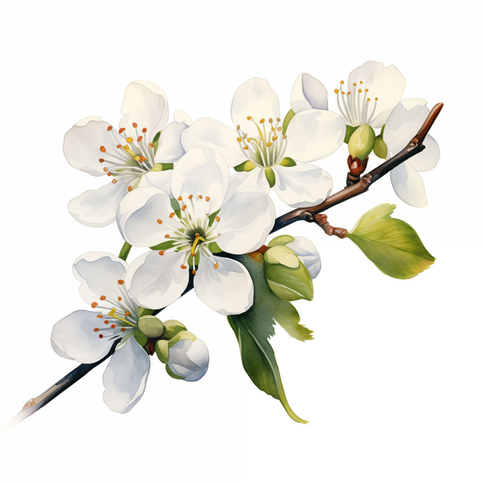 Watercolor Plum Blossom Clipart: White Floral Images (JPG Digital ...