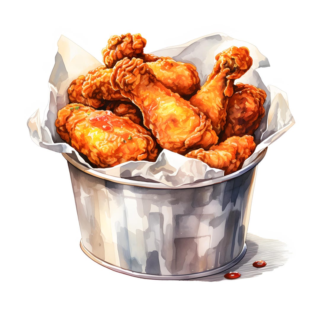Fried Chickens Clipart, Fried Chicken Bucket Images, 10 Watercolor Clip ...