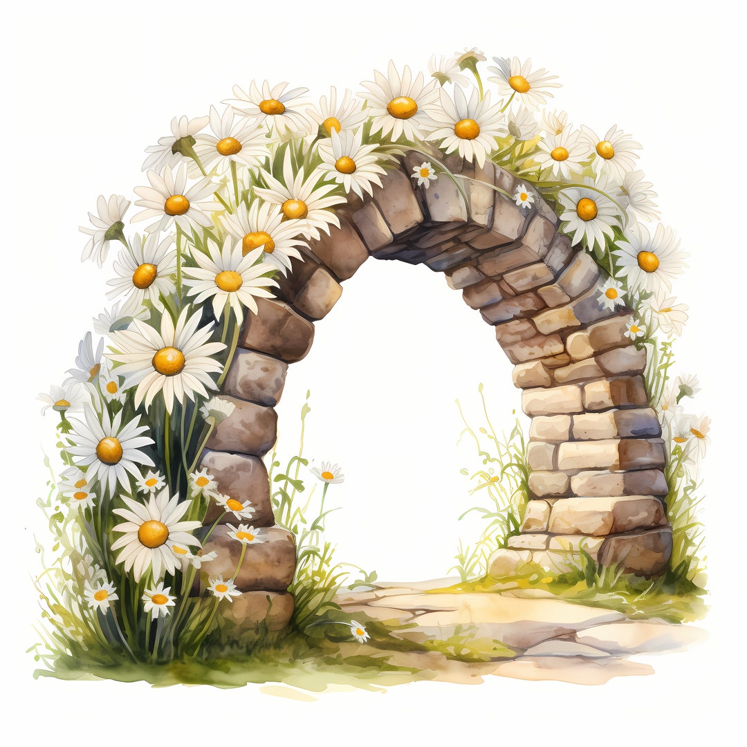 Stone Arch Clipart, Stone Arch With Daisies Images, 10 Watercolor Clip ...