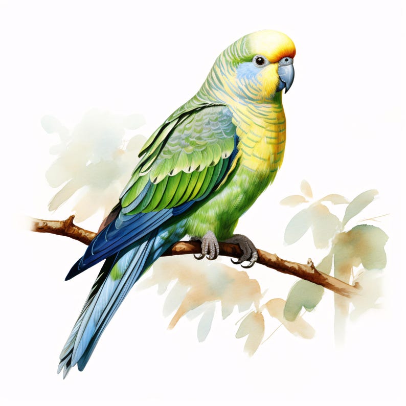 Parakeet Bird Clipart, Green Budgie Images, 10 Watercolor Clip Art ...