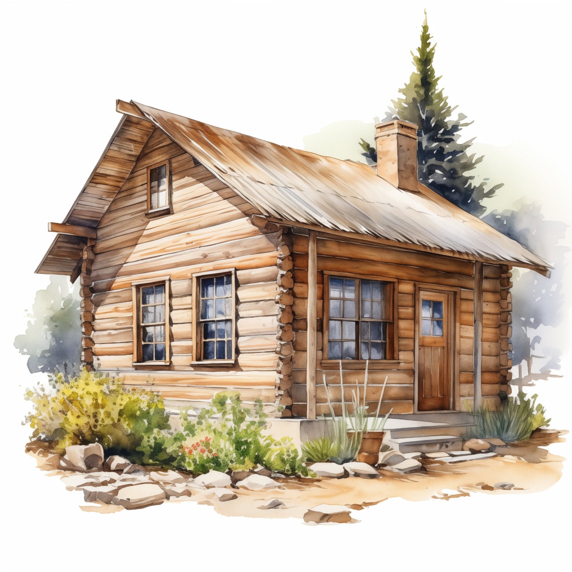 10 Rustic Cabin Clipart, Old Cabin JPG, Watercolor Clipart, High ...