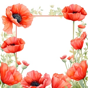 Poppy Frame Clipart, Poppy Wreath Images, 10 Watercolor Clip Art ...