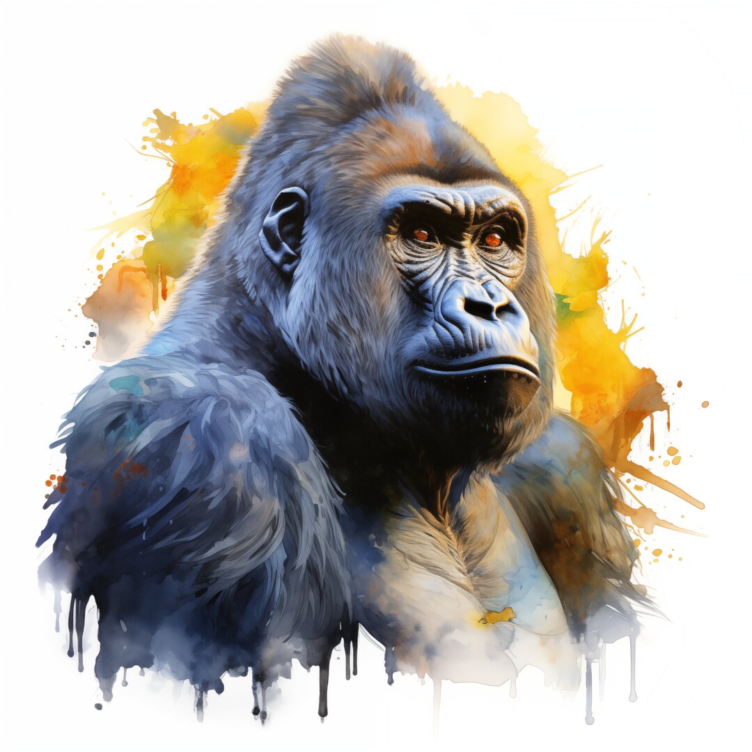 Gorilla Clipart, Great Apes Images, 10 Watercolor Clip Art, Printable ...