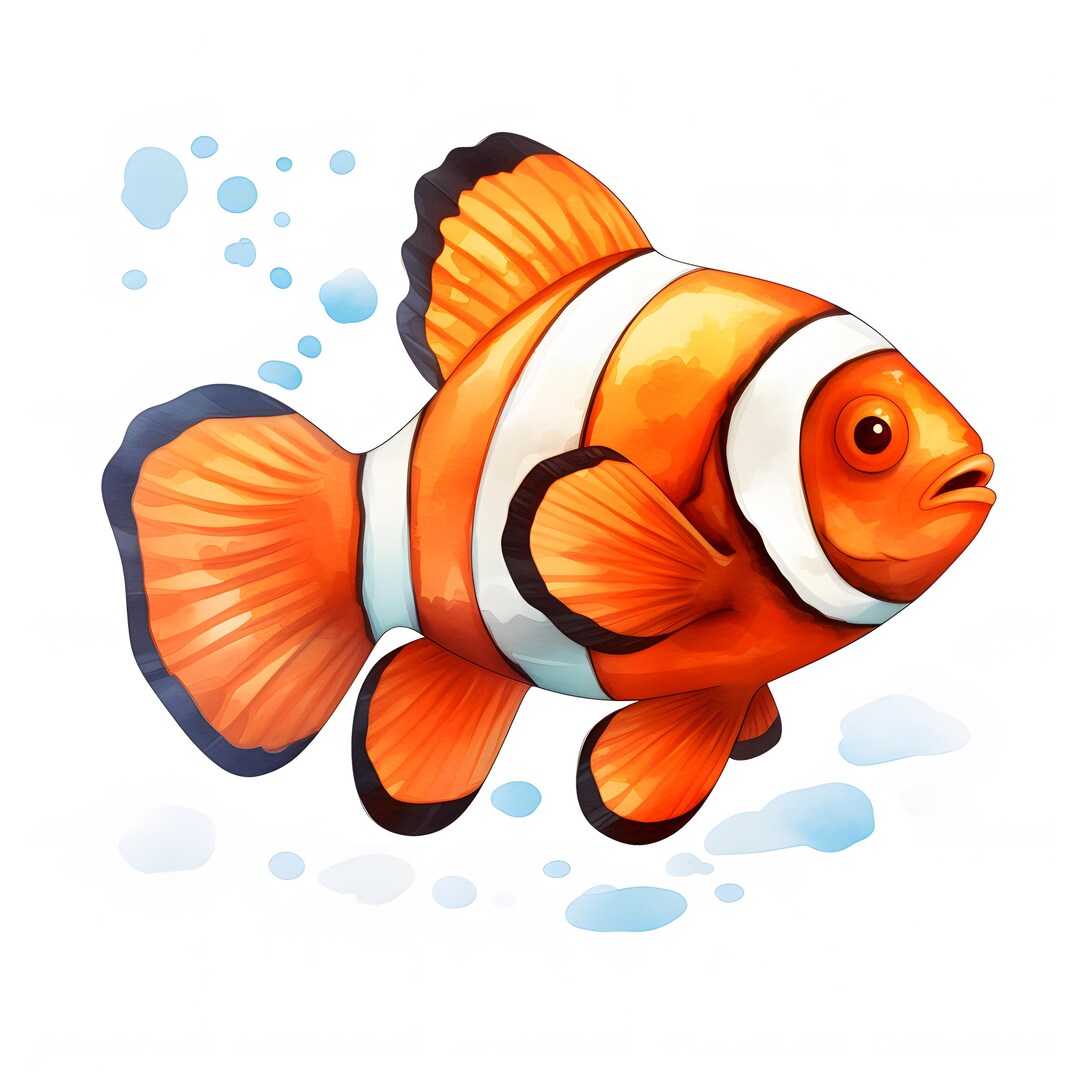 Watercolor Clownfish Clipart: 10 Fish Images (jpgs, Commercial Use ...