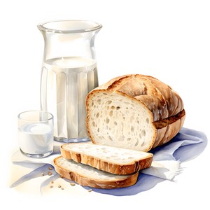 Milk and Breads Clipart, Dairy Images, 10 Watercolor Clip Art ...