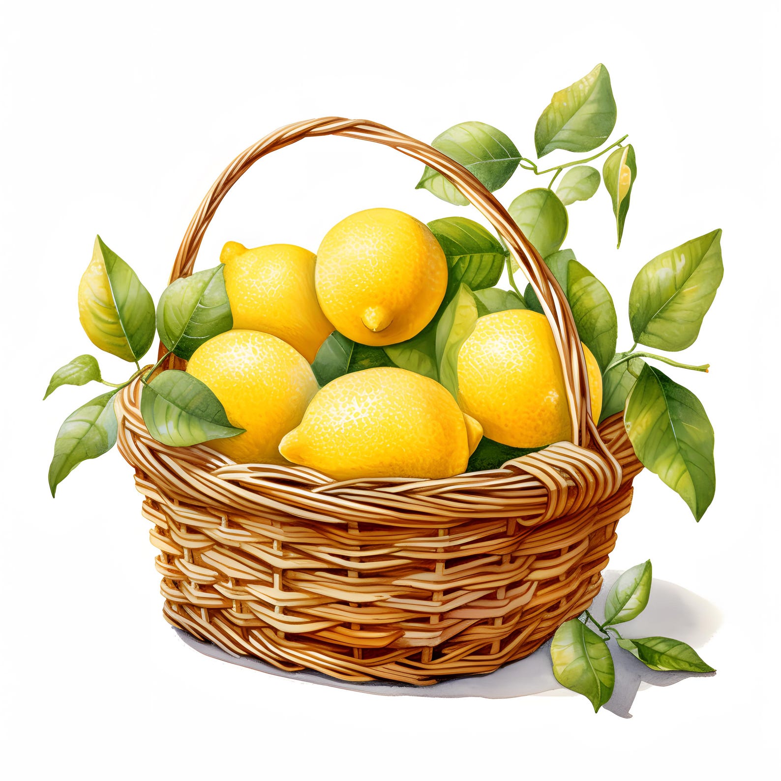 Lemons Basket Clipart, Lemons in Basket Images, 10 Watercolor Clip Art ...