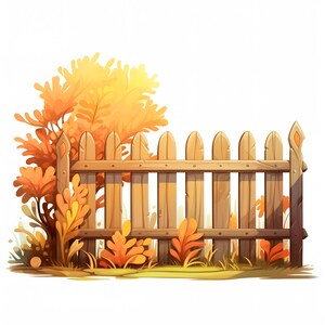 Watercolor Autumn Fence Clipart: Garden Images (jpgs, Commercial Use ...