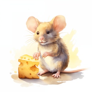 10 Mouse With Cheese, Mouse Eating Cheese JPG, Watercolor Clipart ...