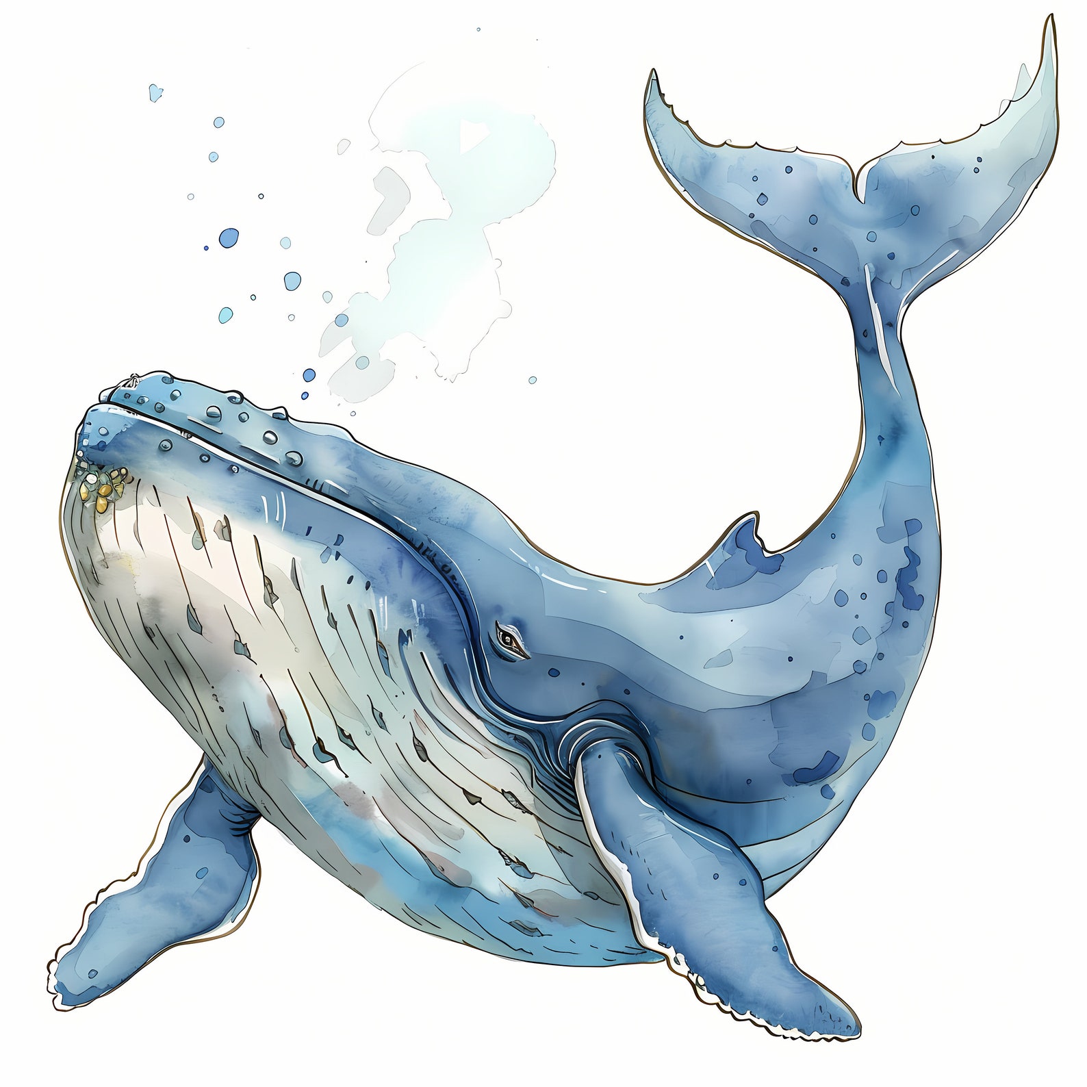 Whale Clipart, Cartoon Whales Images, 10 Watercolor Clip Art, Printable ...